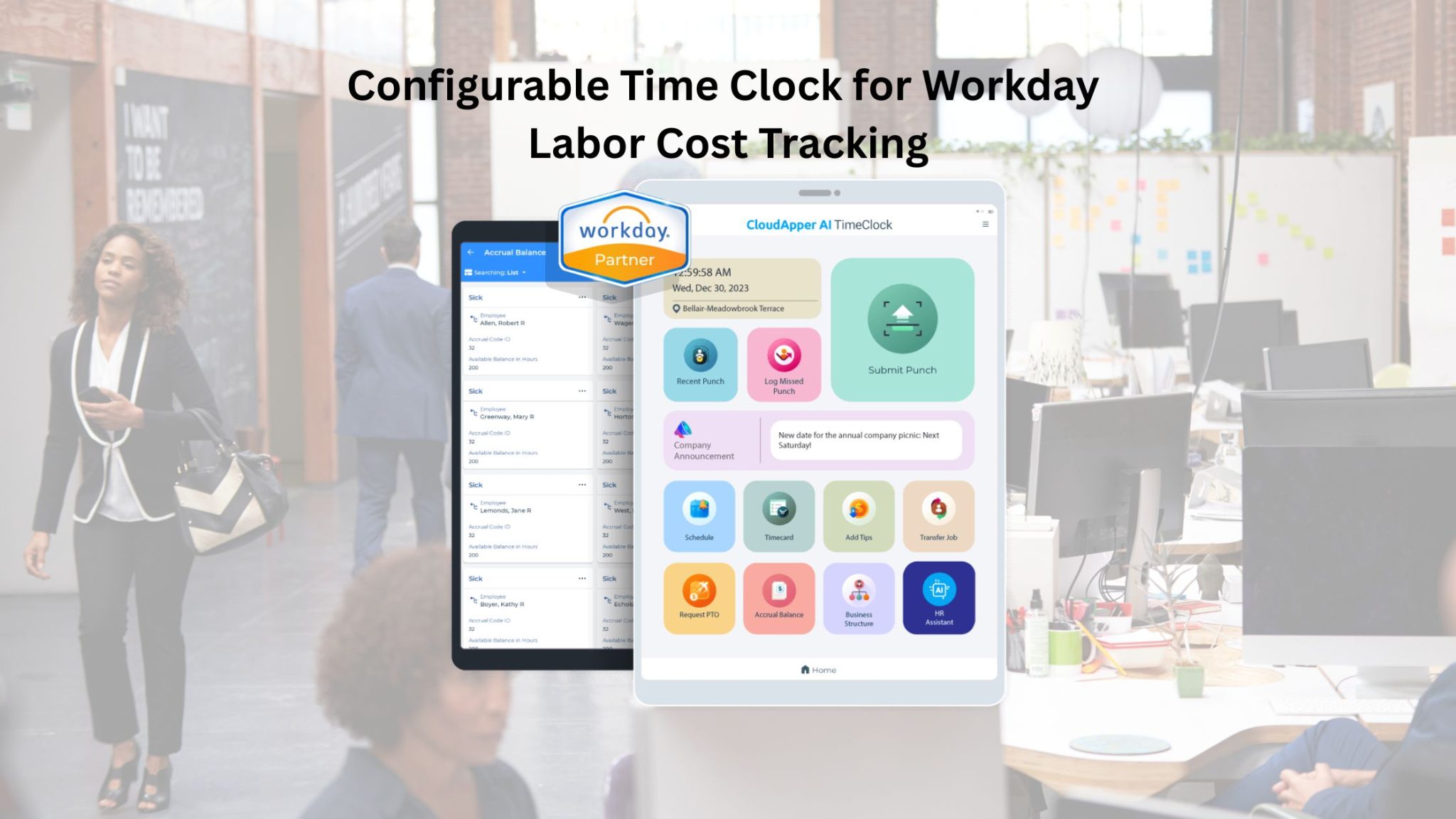 Configurable Time Clock for Workday Labor Cost Tracking